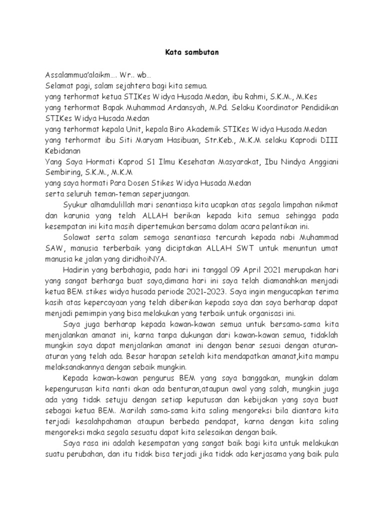 Contoh Kata Sambutan | PDF
