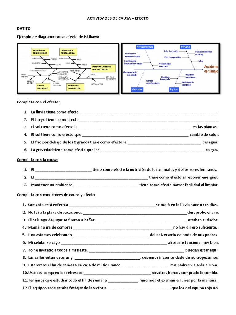 Hoja De Trabajo De Causa Y Efecto, Quinto Grado Hojas De Trabajo De