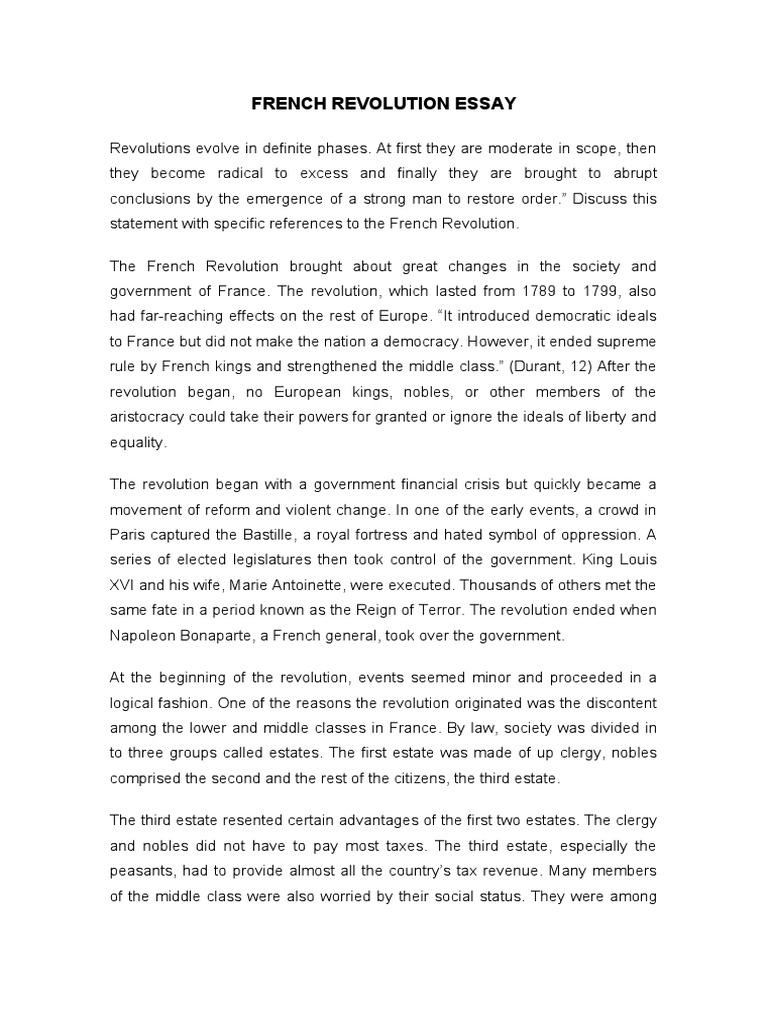 French Revolution Essay | PDF | Maximilien Robespierre | Reign Of Terror