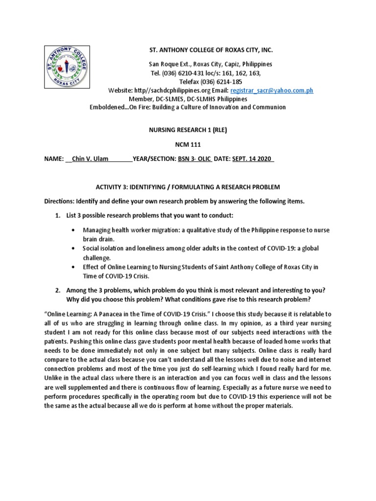 Module 3 Activity Rle1 | PDF | Nursing | Communication