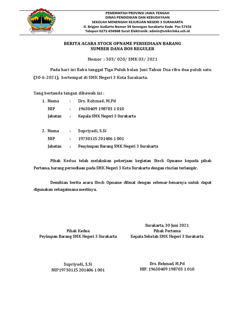 Berita Acara Stock Opname Persediaan Barang | PDF