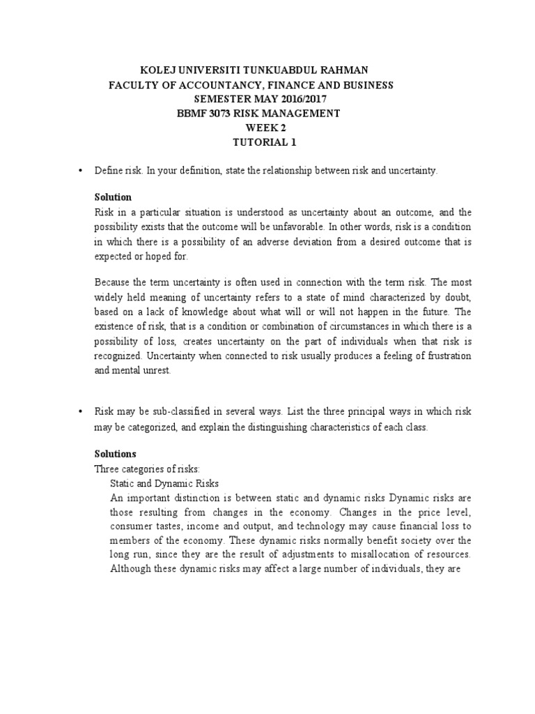 RM Tutorial Coursehero | Download Free PDF | Value At Risk | Risk