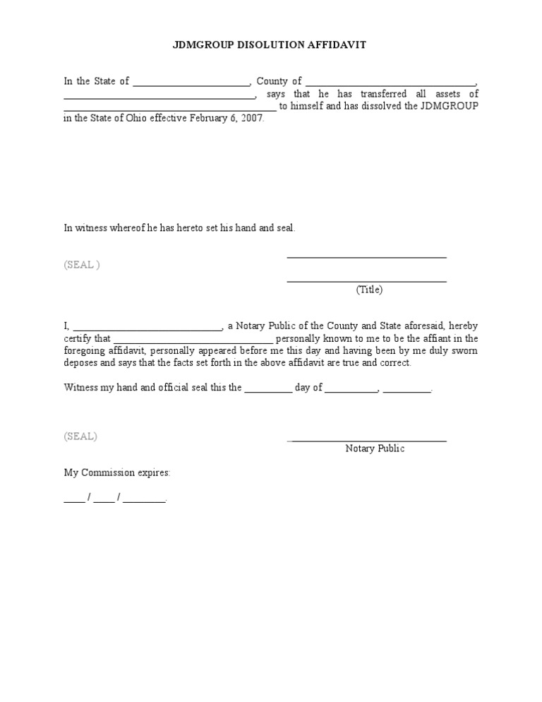 Jdmgroup Disolution Affidavit: (Seal) | PDF