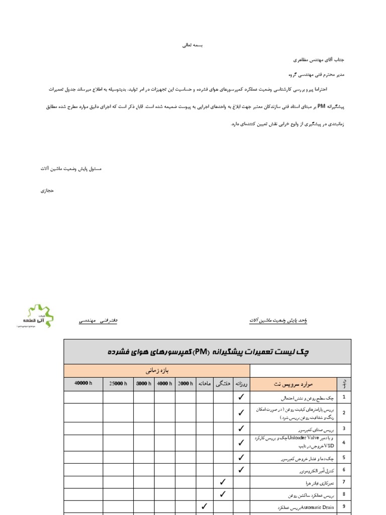 Air Compressor PM Checklist | PDF