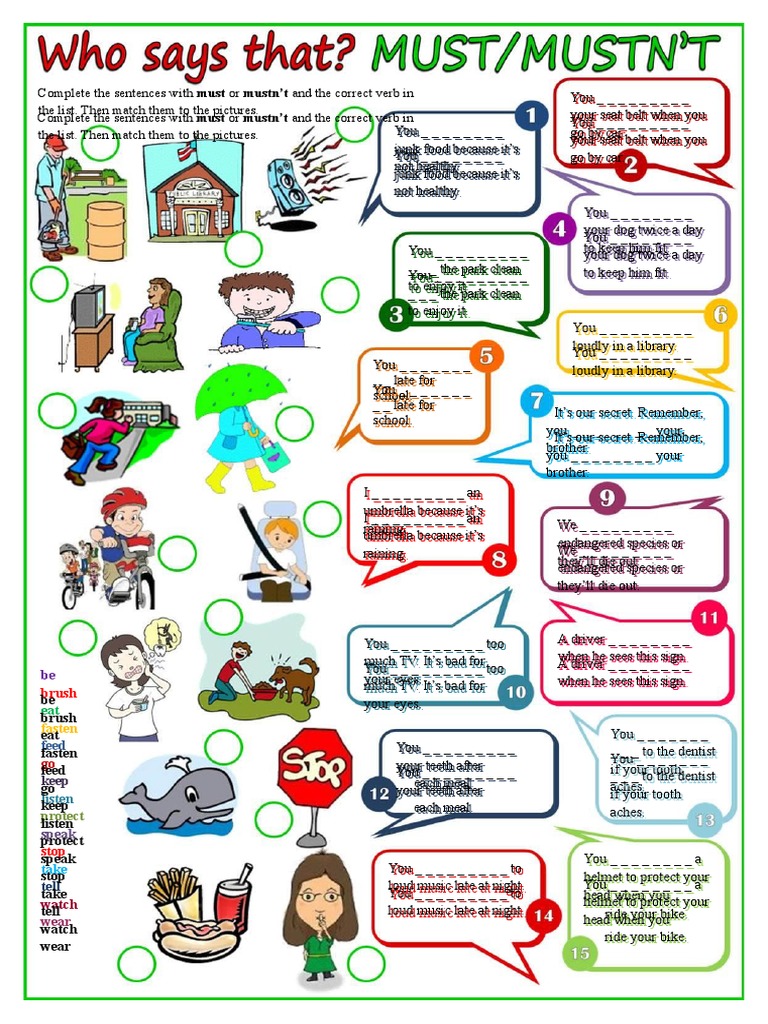 Must and Mustn't Sentence Completion | PDF | Tooth | Dentistry