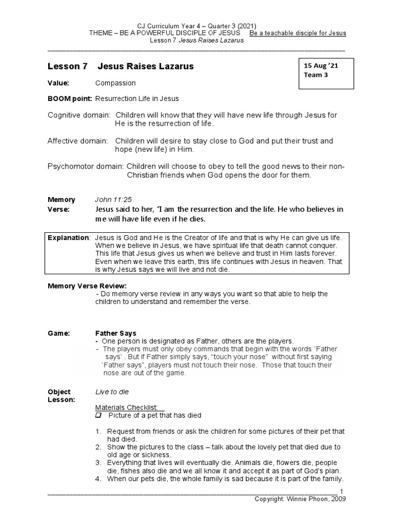 Lesson 07 (2021) Jesus Raises Lazarus-2 | PDF | Lazarus Of Bethany | Jesus