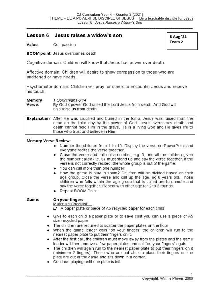 Lesson 06 (2021) Jesus Raises A Widow's Son | PDF | Jesus | Ministry Of ...