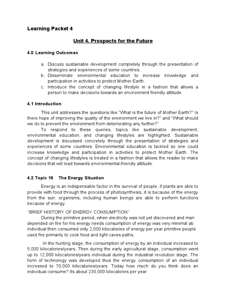 Learning Packet 4 - Unit 4 - Prospects For The Future | PDF | Energy ...