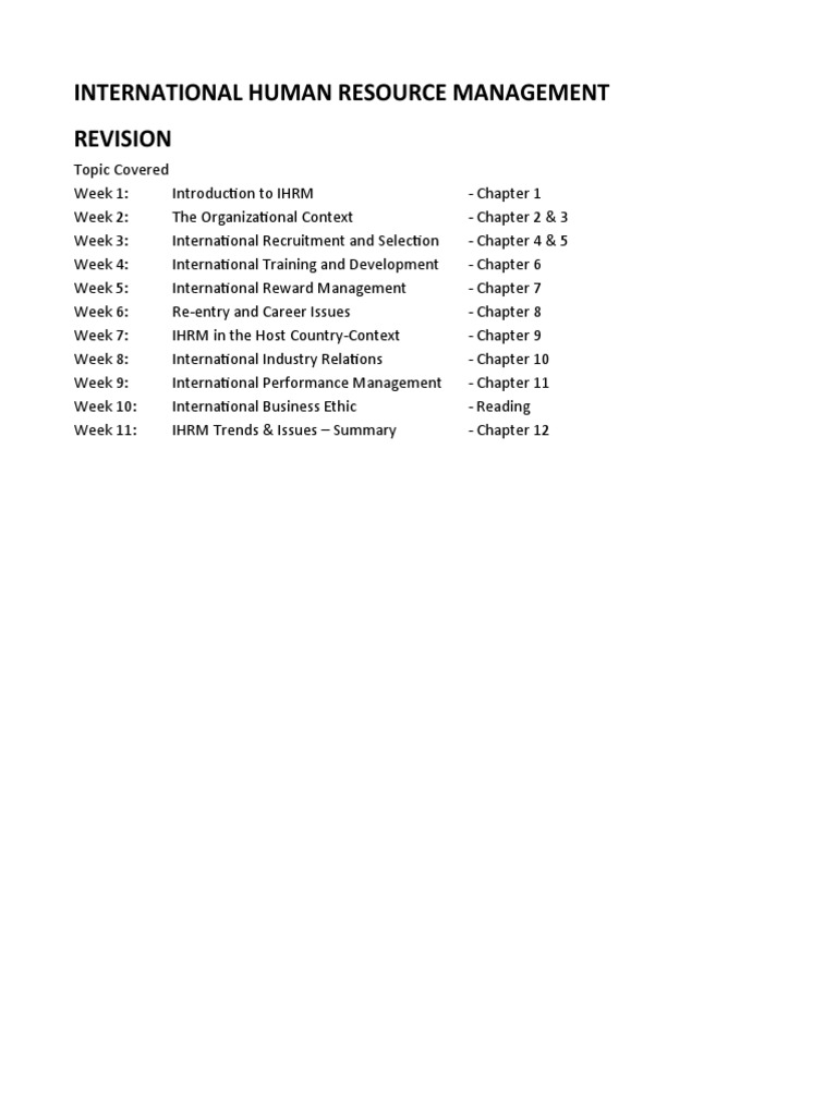 IHRM - Revision | PDF | Human Resource Management | Human Resources