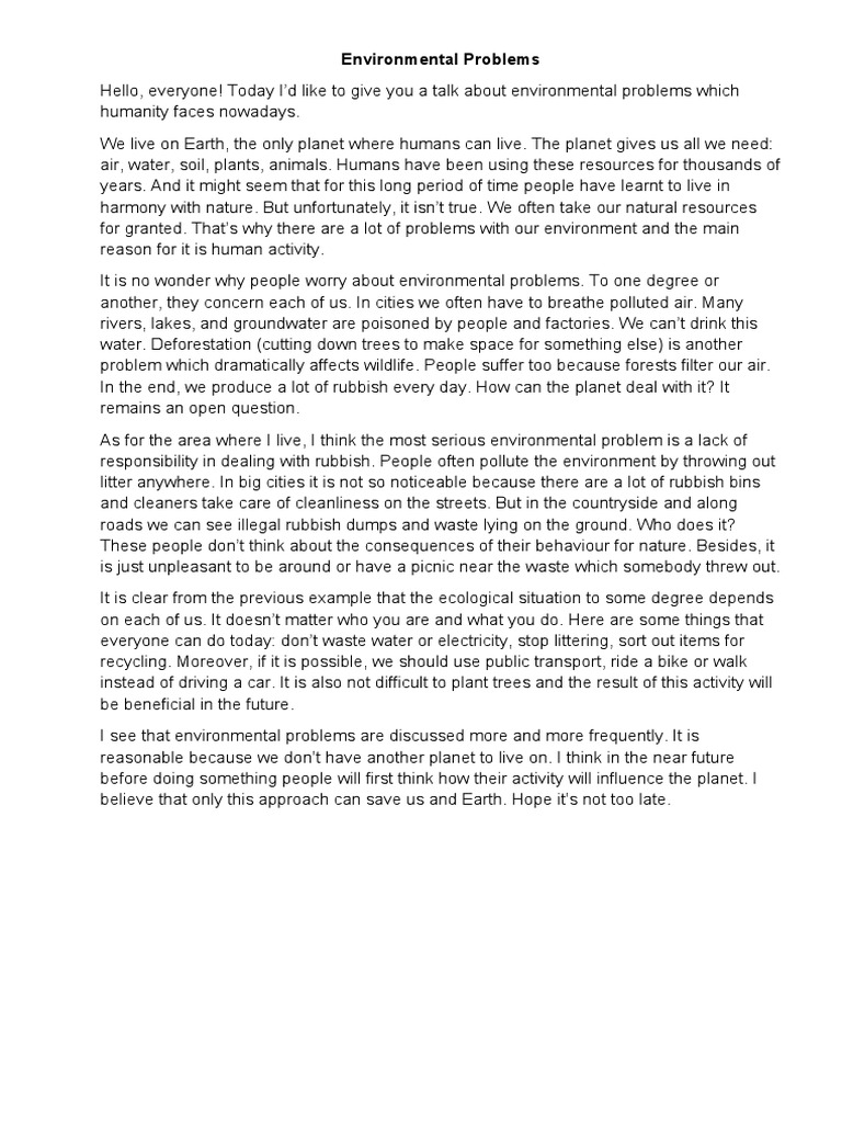 Environmental Problems - Text | PDF | Natural Environment | Nature