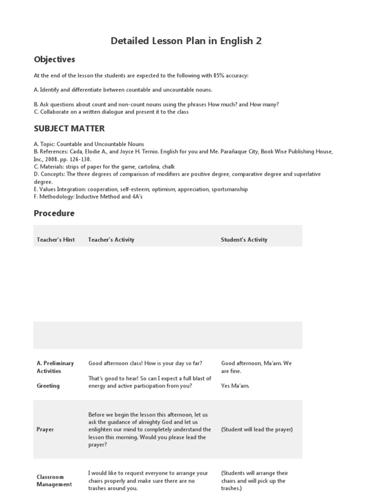 Detailed Lesson Plan in English 2: Objectives | PDF | Adjective ...