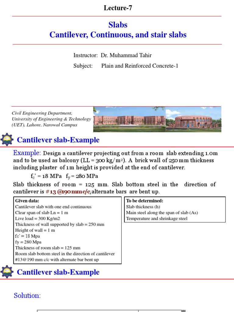 7-Lecture-7 One Way Continuous Slab | PDF | Stairs | Bending