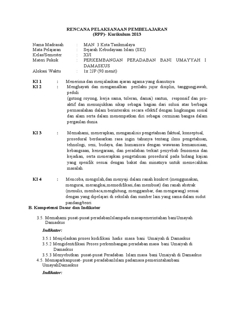 RPP 3 Perkembangan Bani Umayyah | PDF | Karier & Perkembangan | Kajian ...