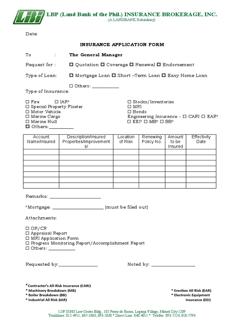 Insurance Application Form | PDF