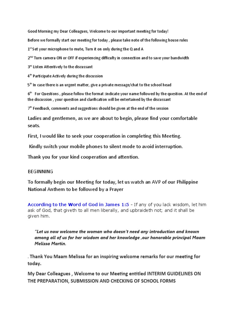 Script For Interim Guidelines in School Forms | PDF | Business