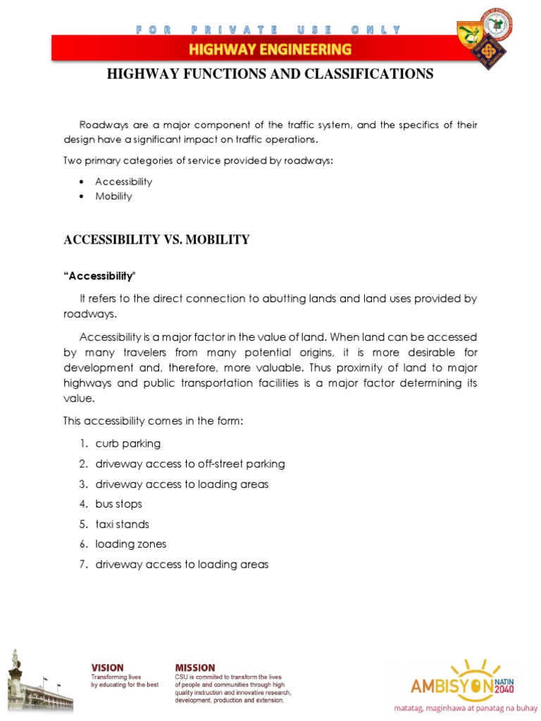 Highway Functions and Classifications: Accessibility vs. Mobility | PDF ...