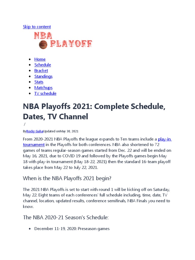 NBA Playoffs 2021: Complete Schedule, Dates, TV Channel: Skip To ...