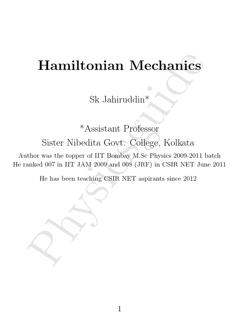 07 Hamiltonian Mechanics | PDF | Hamiltonian Mechanics | Lagrangian ...