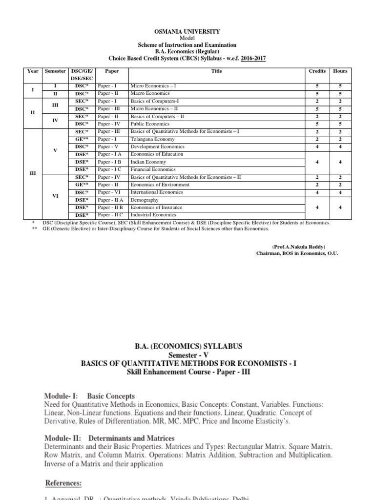 B.A. Economics Syllabus | PDF | Matrix (Mathematics) | Economics