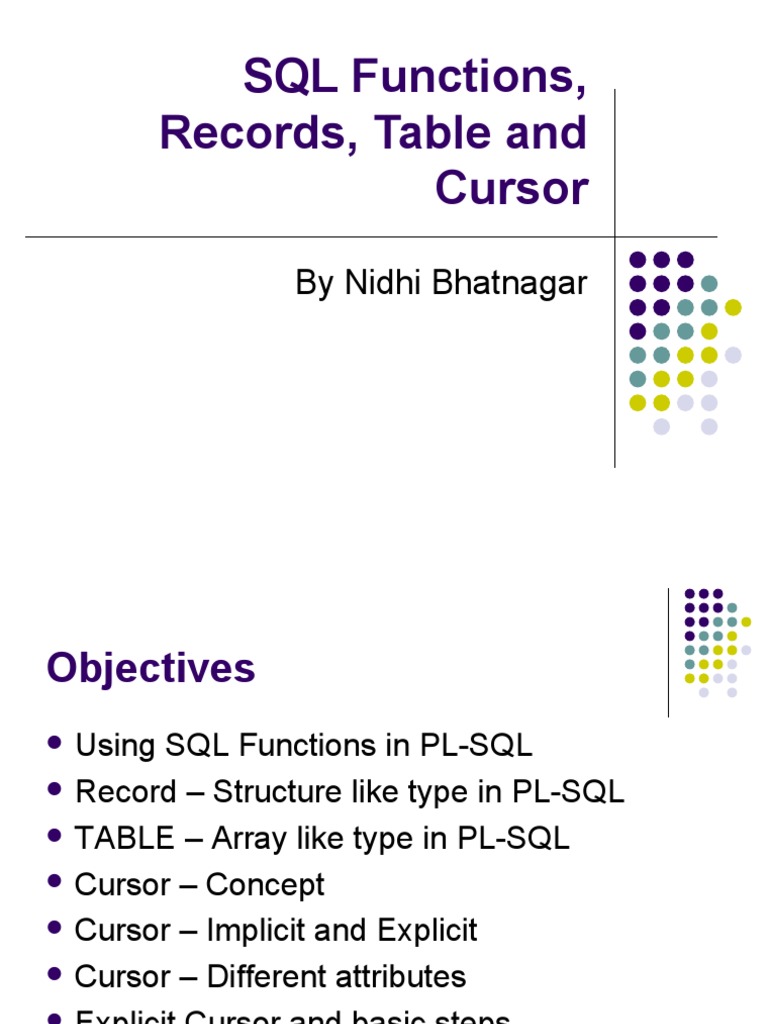 Pl Sql Session3 Record Table Cursor Pdf Pl Sql Computer Science