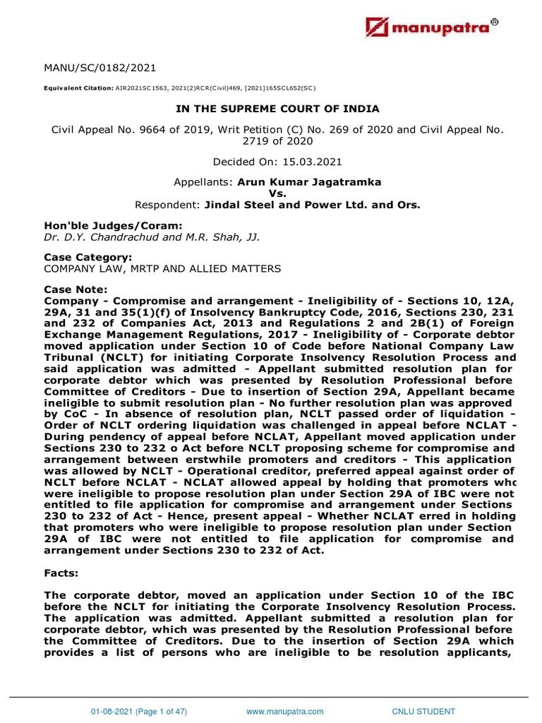 Dr. D.Y. Chandrachud and M.R. Shah, JJ | PDF | Bankruptcy | Judgment (Law)
