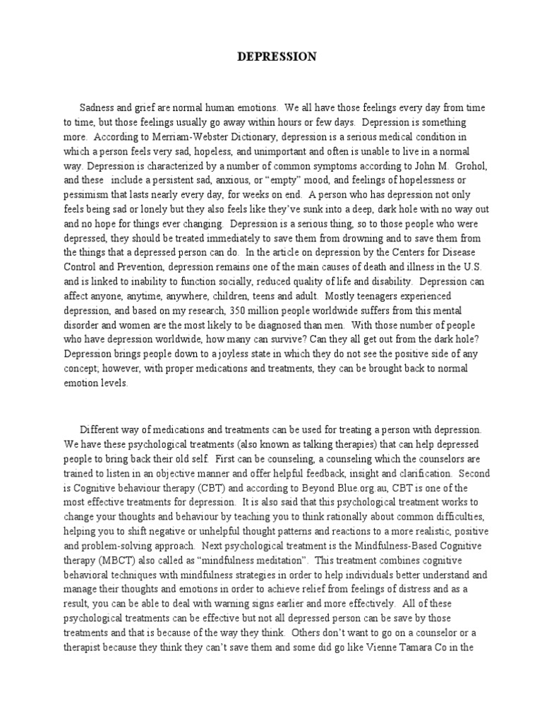 Depression | PDF | Major Depressive Disorder | Psychotherapy