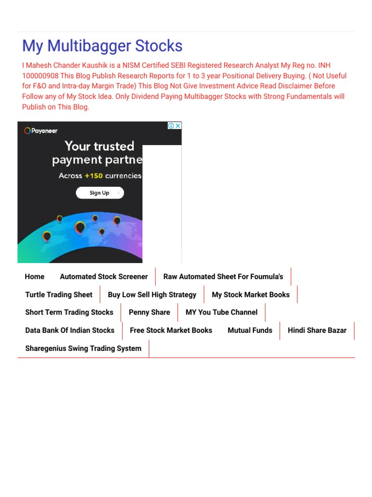 My Multibagger Stocks | PDF | Stocks | Stock Market