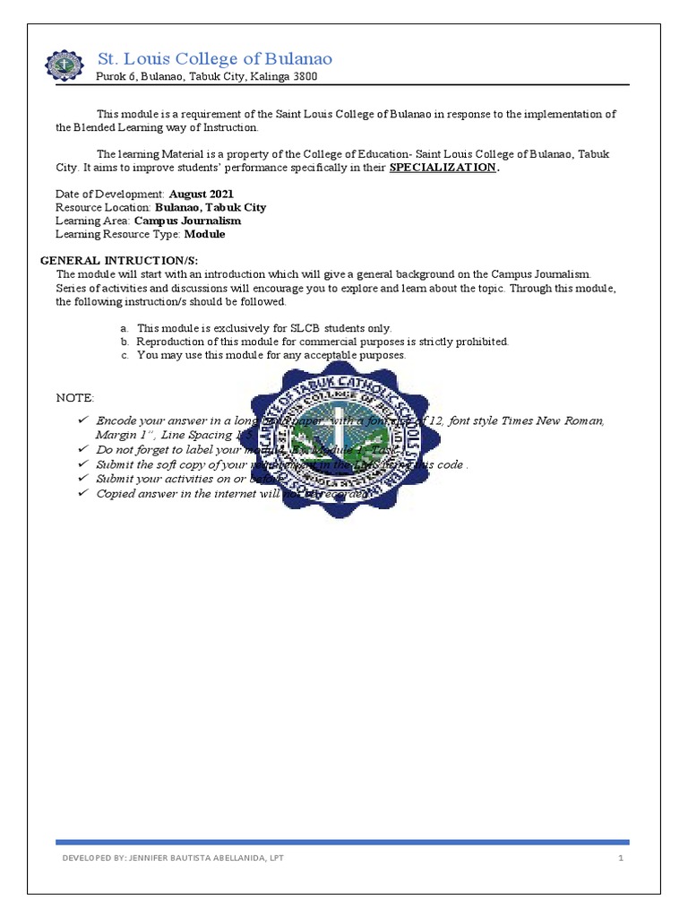 Module 1 Campus Journalism | PDF | Journalism | News