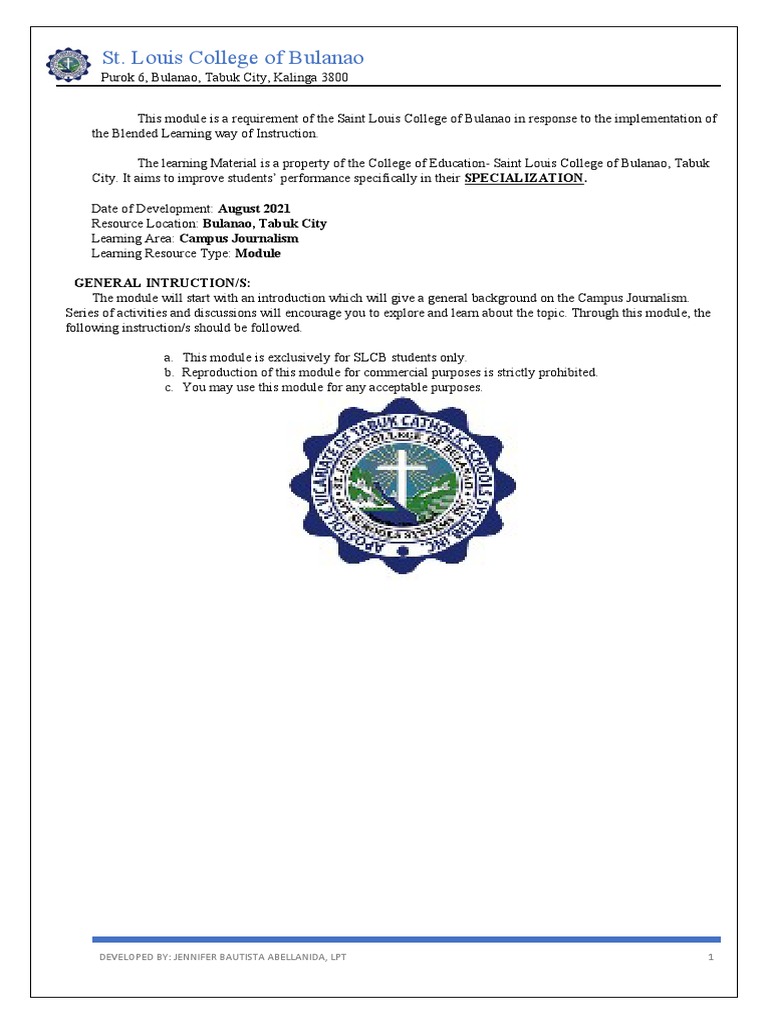 Campus Journalism Module Overview | PDF | Newspapers | Letter To The Editor