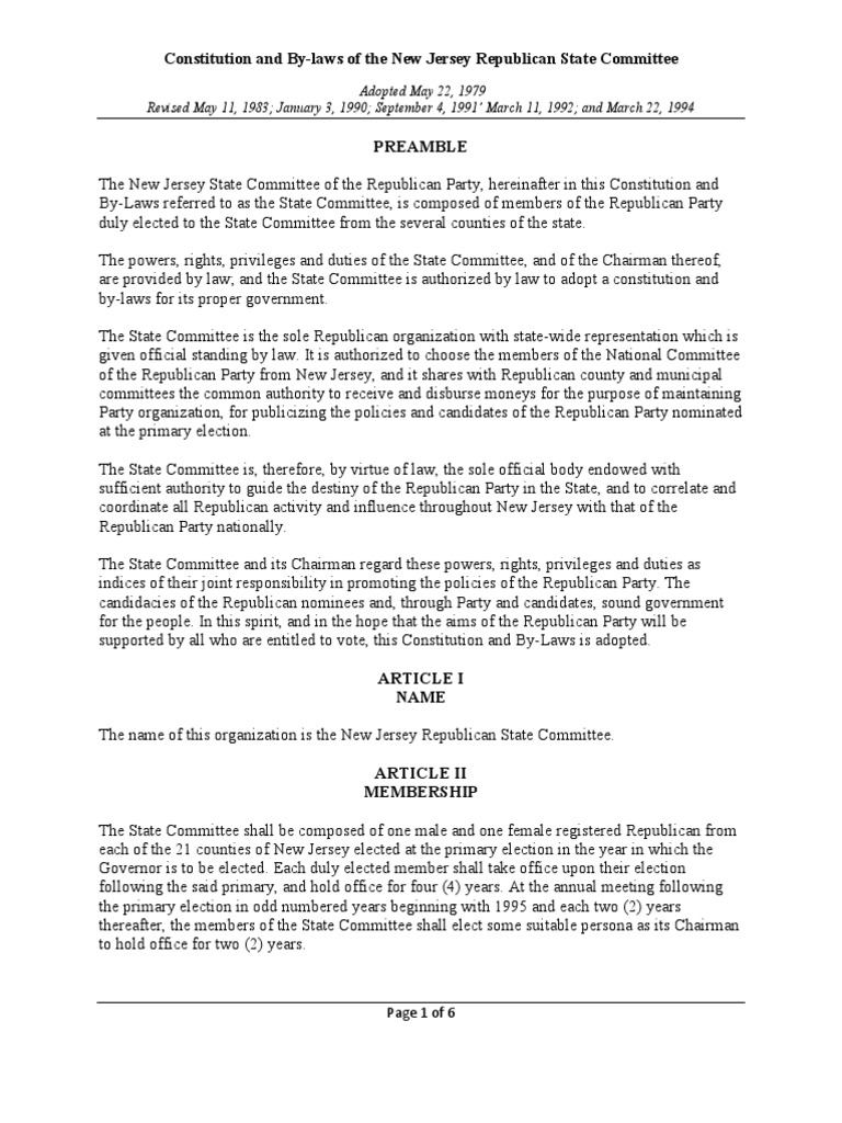 Constitution and By-Laws of The New Jersey Republican State Committee ...