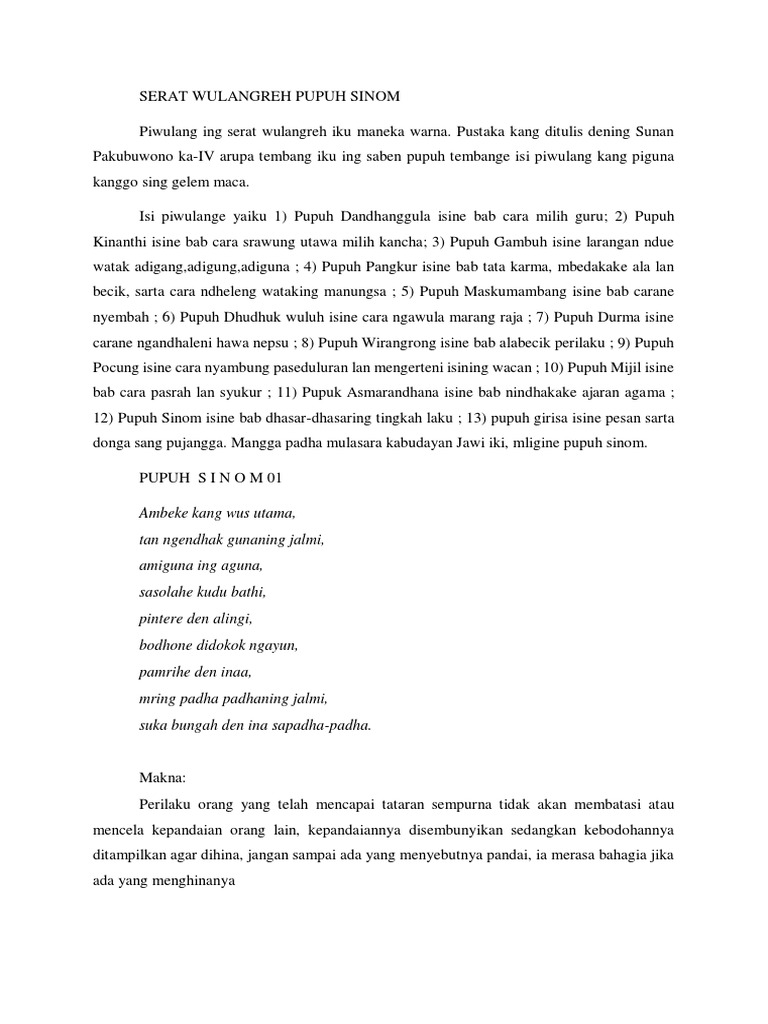 Serat Wulangreh Pupuh Sinom | PDF | Agama & Spiritualitas | Fiksi Umum