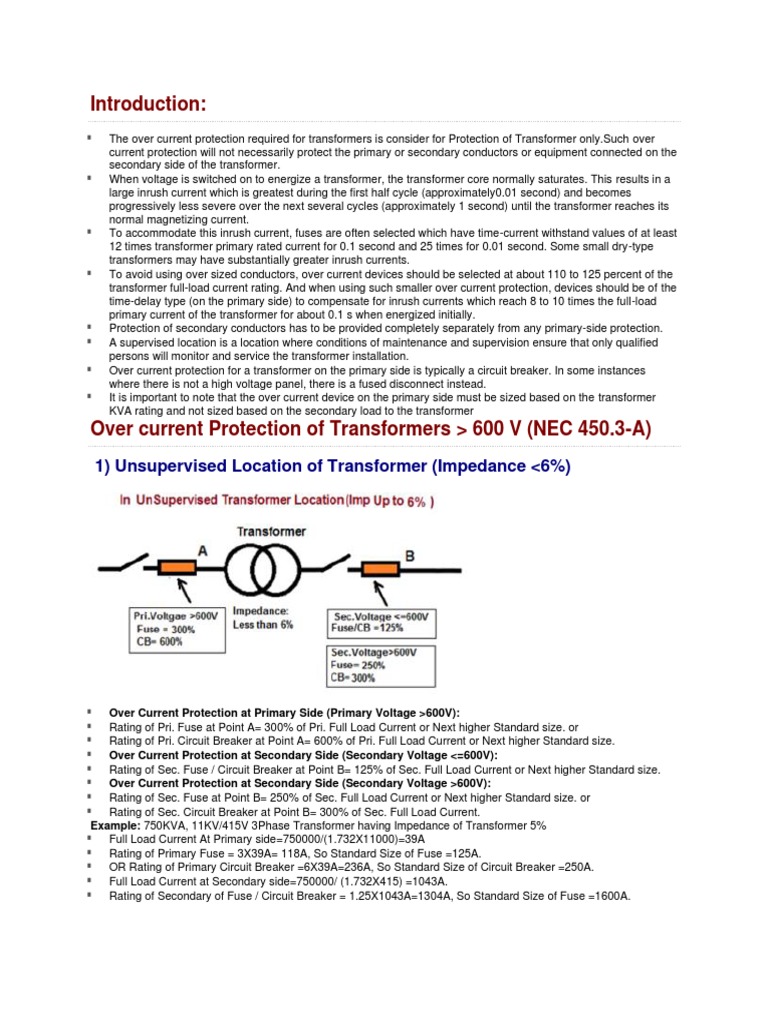 Trafo Overcurrent Protection Acc To NEC | PDF | Fuse (Electrical ...