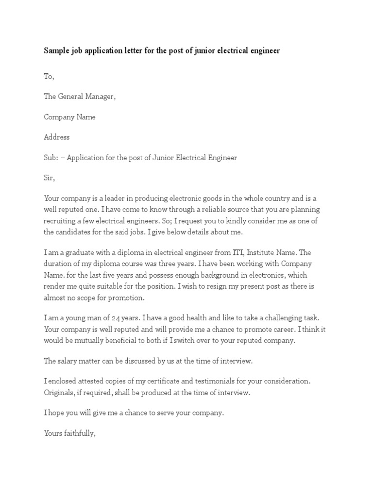 Electrical Engineer Job Application Letter | PDF