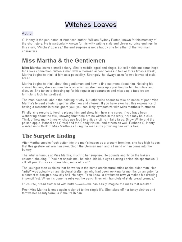 Witches Loaves: Miss Martha & The Gentlemen | PDF | O. Henry