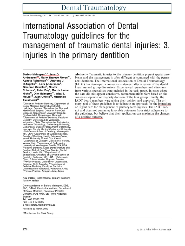 Trauma Primary Teeth IADT 2012 | PDF | Dental Anatomy | Animal Anatomy
