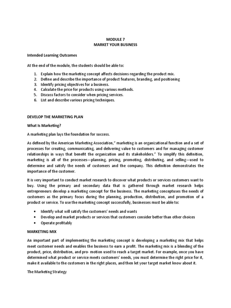 Market Your Business | PDF | Marketing | Pricing