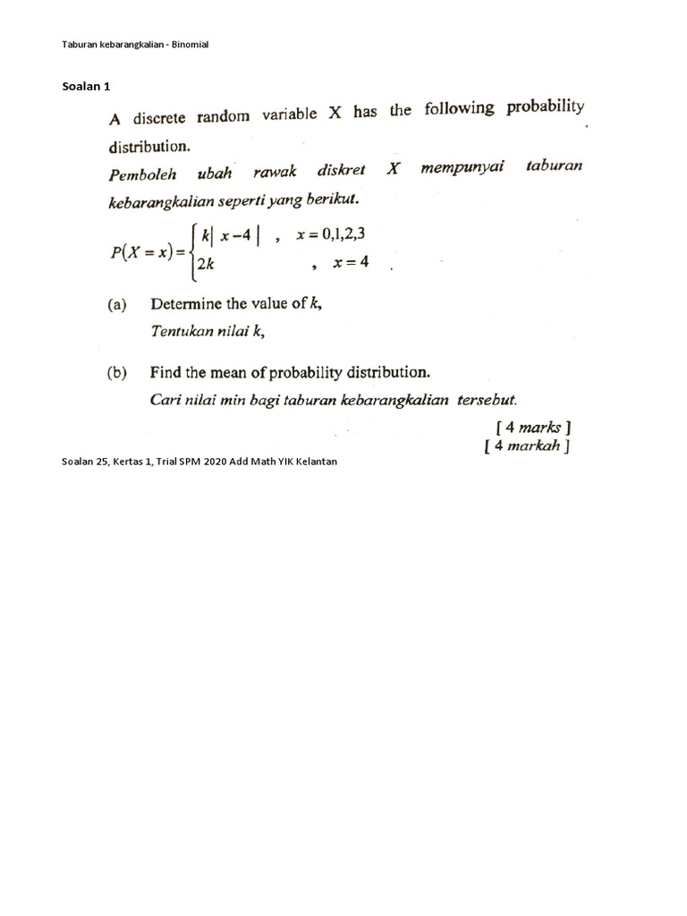 Binomial Probability Distribution Questions from SPM 2020 Trial Papers ...