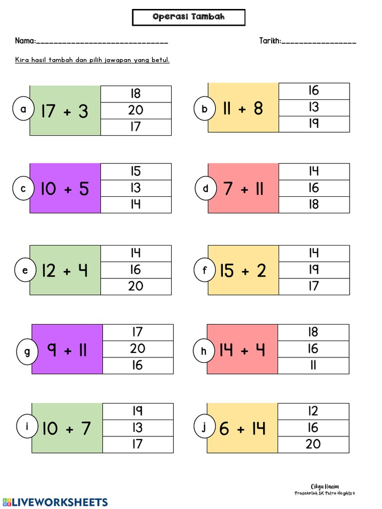 Warnakan Hasil Tambah Yang Betul | PDF