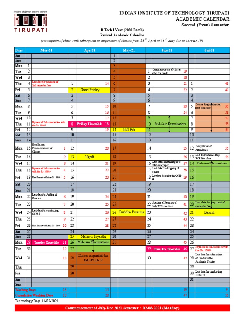 Revised Academic Calendar B.tech 2nd Semester | PDF | Academic Term | Public Services