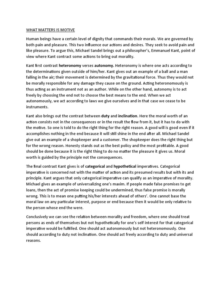 What Matters Is Motive | PDF | Autonomy | Philosophical Theories