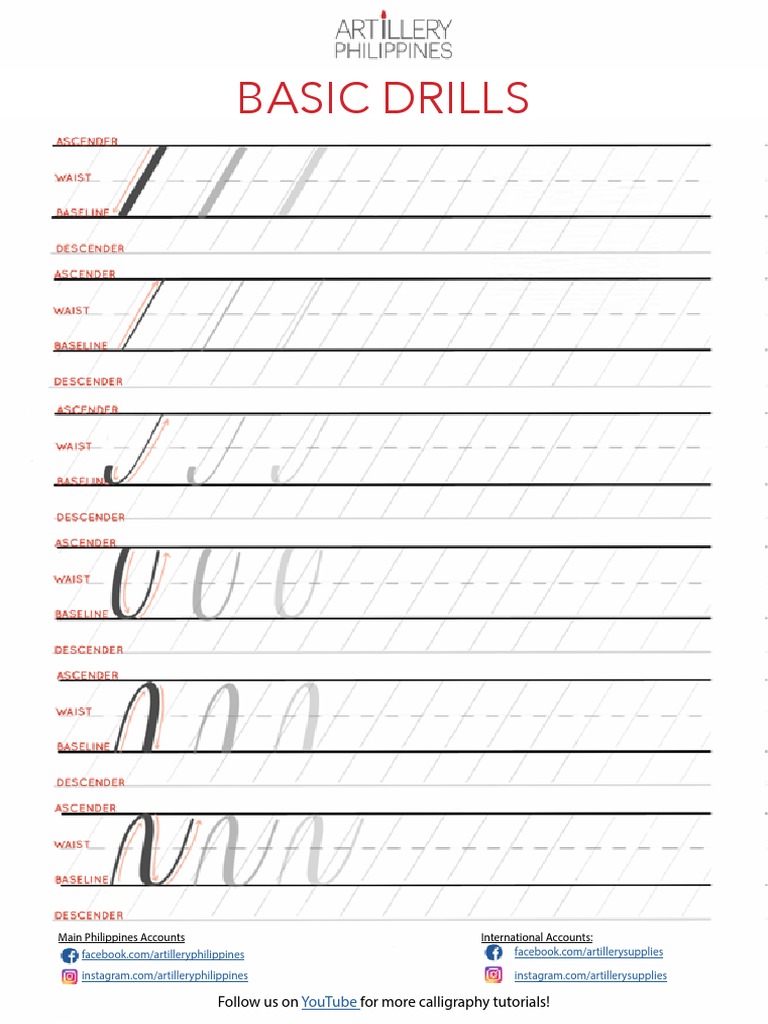 Basic Drills: Follow Us On For More Calligraphy Tutorials! | PDF ...
