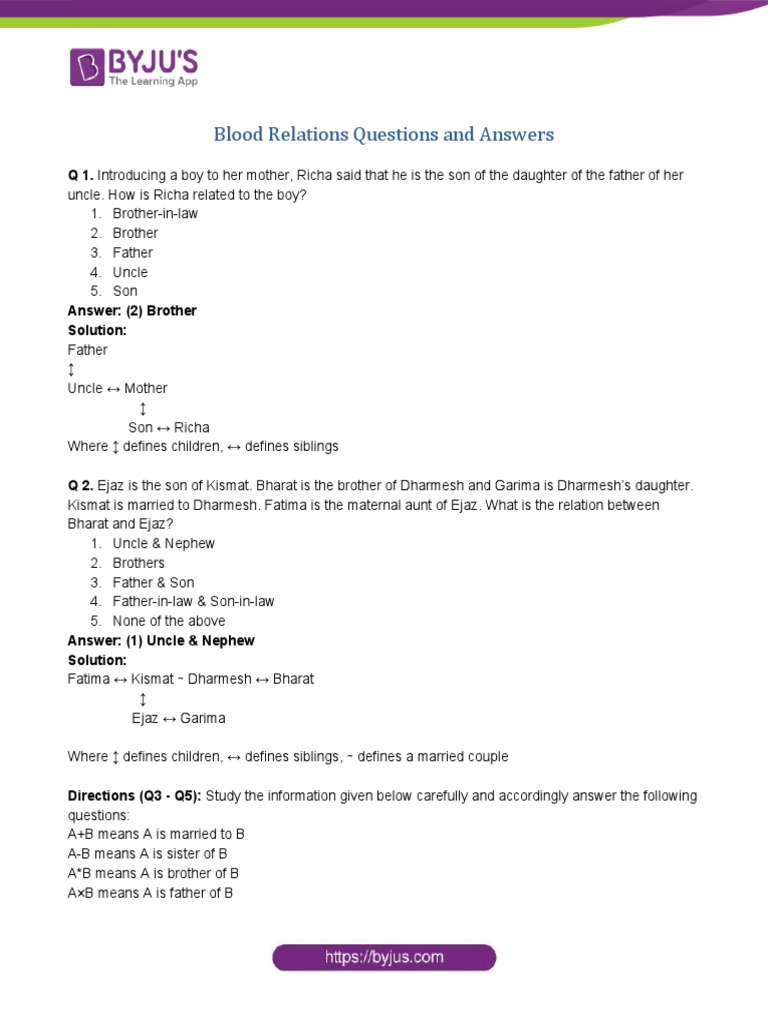 Blood Relations Questions and Answers | PDF | Family | Social Institutions
