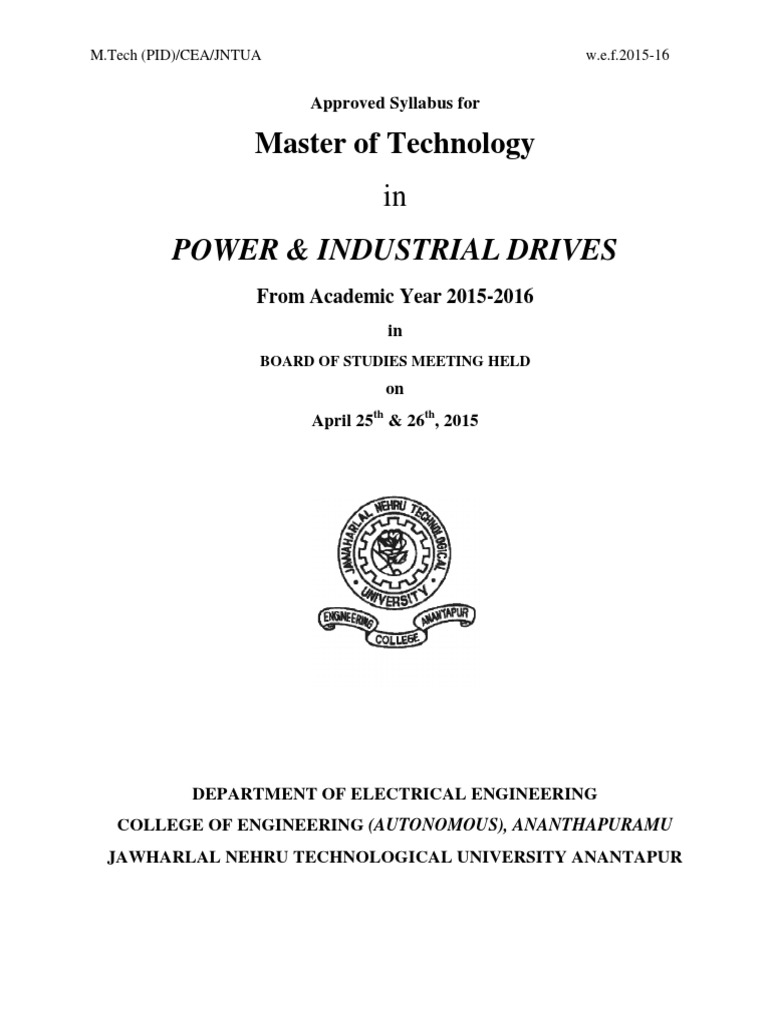 M Tech Power and Industrial Drives R15 Syllabus | PDF | Power Inverter ...