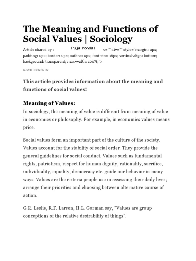 The Meaning and Function of Social Values | PDF | Value (Ethics) | Behavior