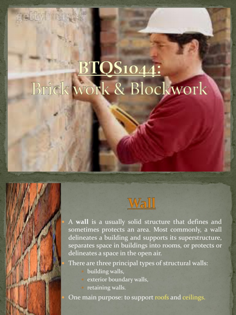 Lecture 7 - Brickwork & Blockwork | PDF | Masonry | Wall