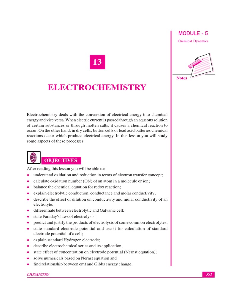Lesson-13 Electrochemistry | PDF | Electrochemistry | Redox