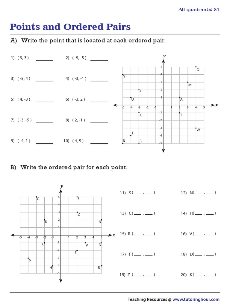 Points and Ordered Pairs: A) Write The Point That Is Located at Each ...