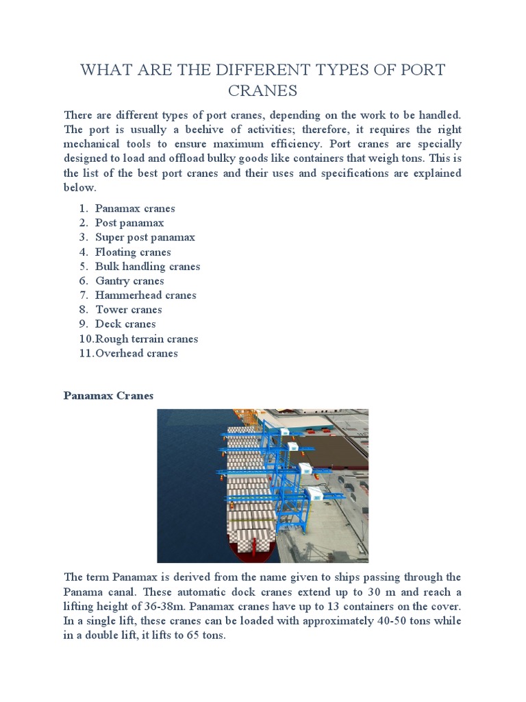 Types of Port Cranes Explained | PDF | Crane (Machine) | Manufactured Goods