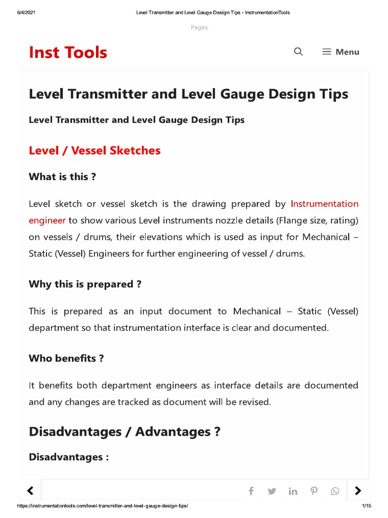 Level Transmitter and Level Gauge Design Tips - InstrumentationTools | PDF