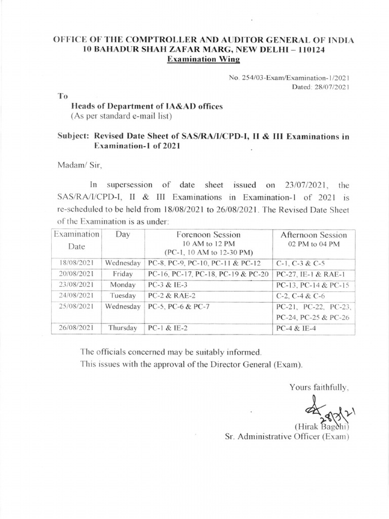 Revised Date Sheet For Exam-1 of 2021 | PDF